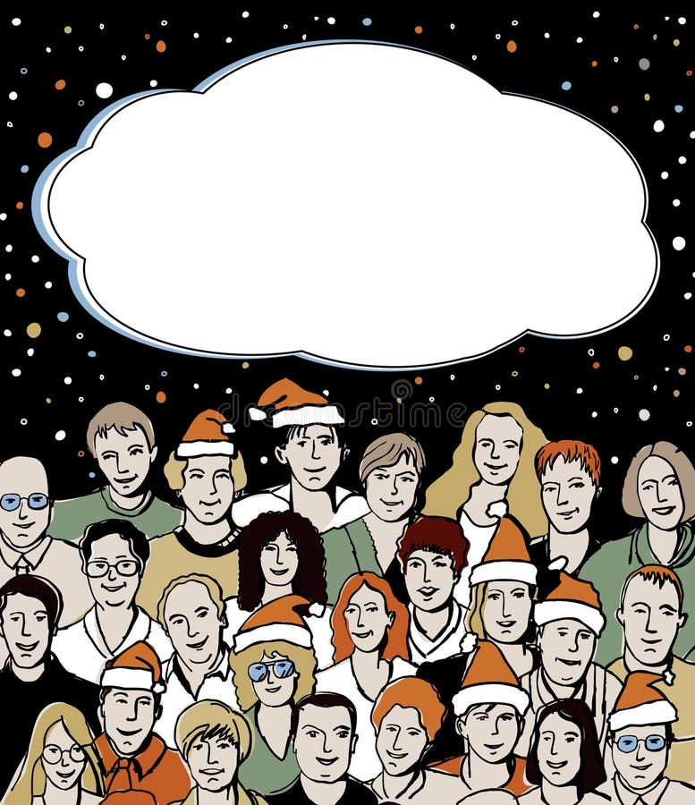 Christmas Card with Banner and Group People Stock Vector - Illustration ...
