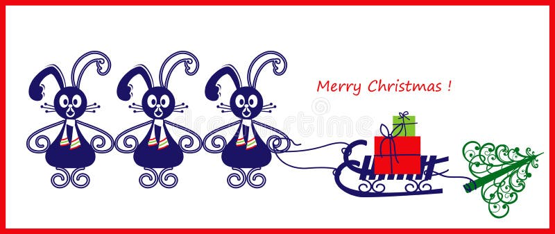 Christmas Card or Banner with Three Rabbits Stock Vector - Illustration ...
