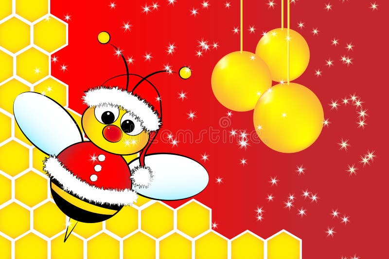 Christmas Card with a Bee Santa Claus and Beehive Stock Illustration ...