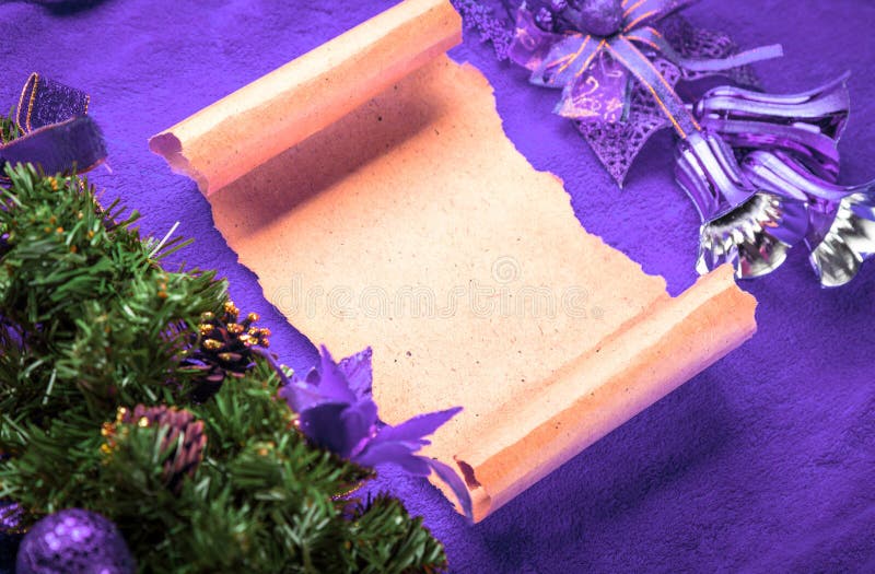 Christmas Card Blank Parchment on Violet Stock Photo - Image of closeup ...