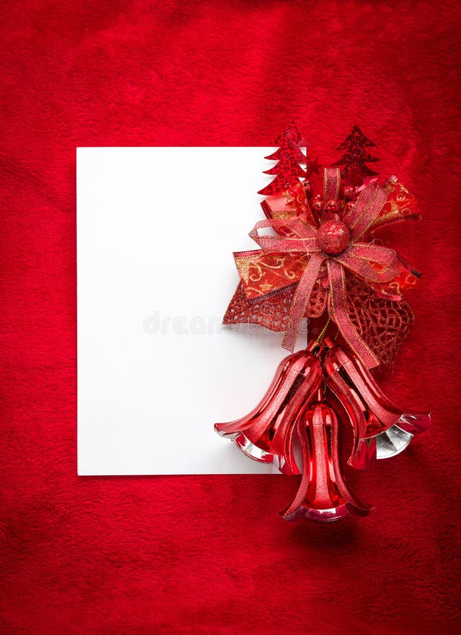 Christmas Card Blank White Paper on Red Stock Photo - Image of ball ...