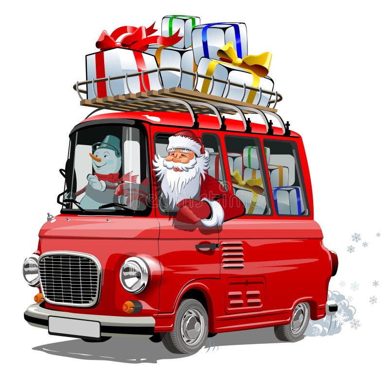 Christmas Card with Cartoon Retro Christmas Van Stock Vector ...