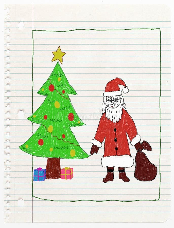 Christmas Card - Child Drawing Stock Illustration - Illustration of ...