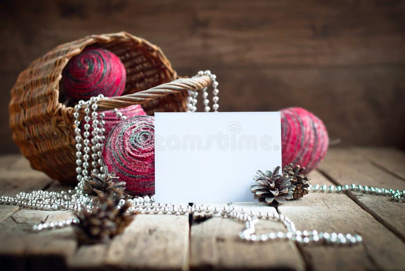 Christmas Card with Composition from Pink Natural Balls Stock Photo ...