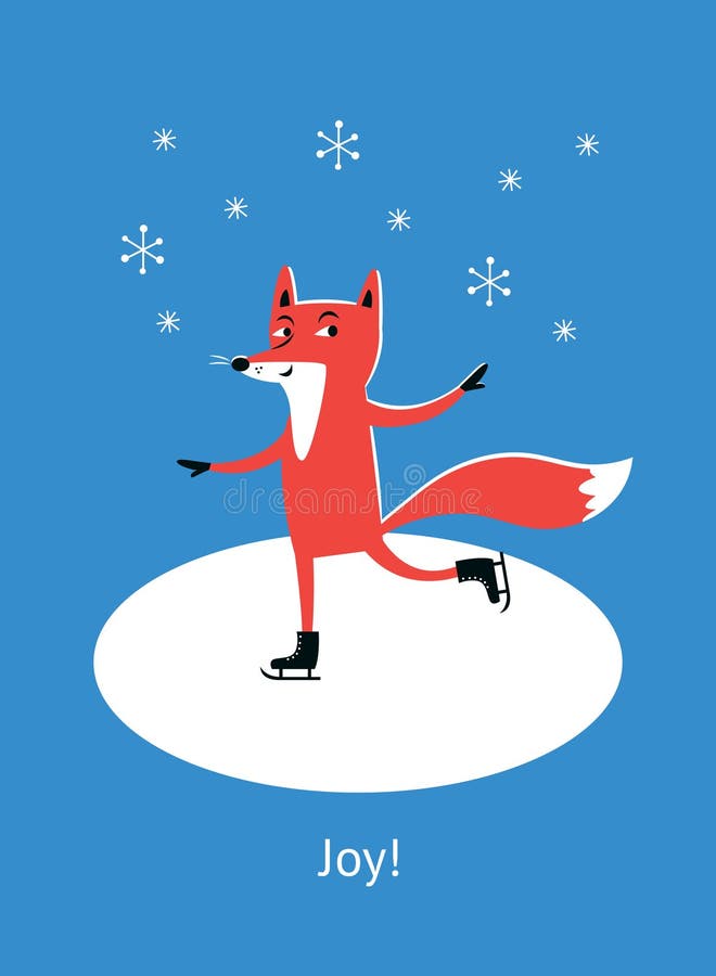 Christmas Card. Cute the Fox is Ice Skating Stock Vector - Illustration ...
