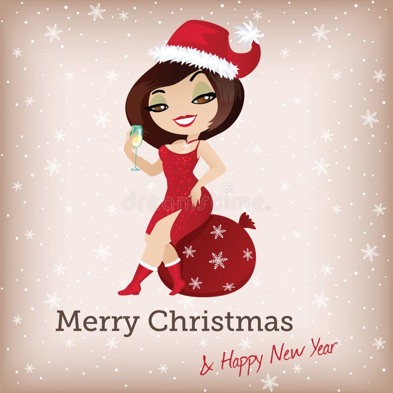 Christmas Card With Cute Santa Girl Stock Vector Illustration Of