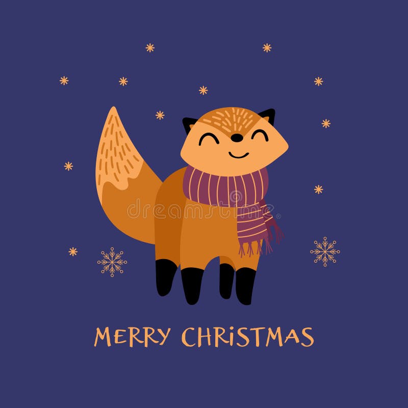 Christmas Card with Cute Smiling Fox Stock Vector - Illustration of ...