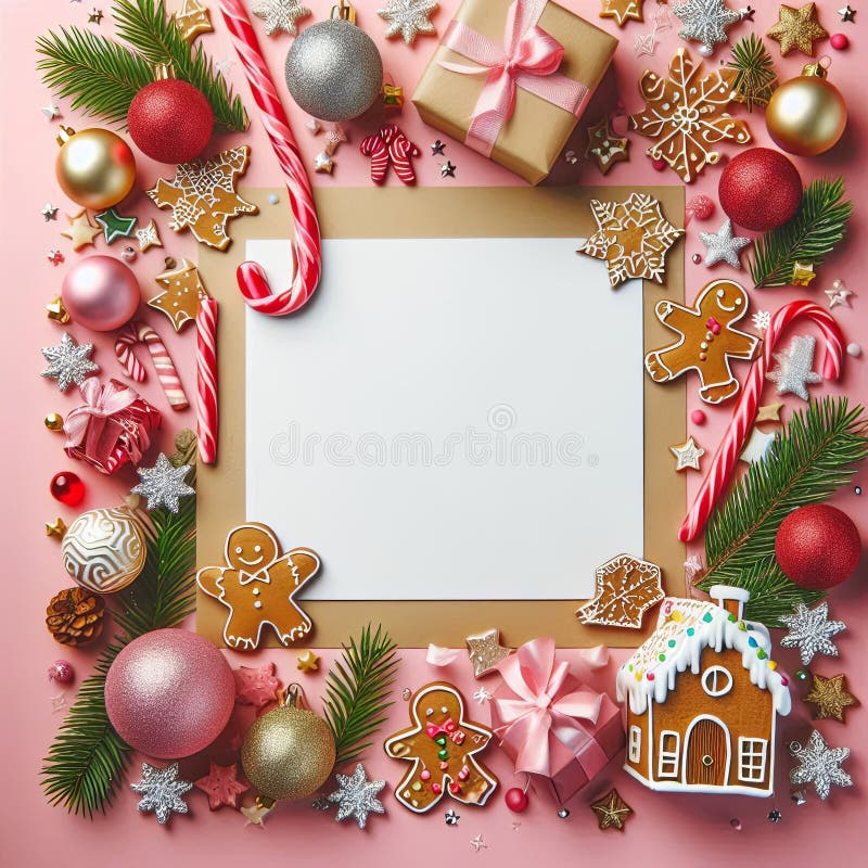 Christmas Card with Christmas Decorations and Place for Text Stock ...