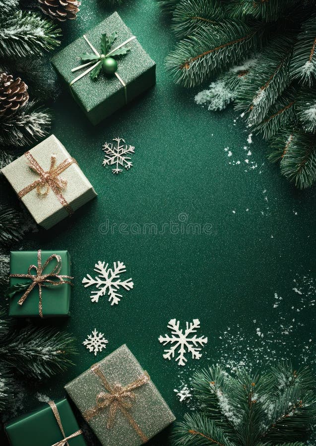 Christmas Card Design with a Green Glitter Texture. Pine Trees ...