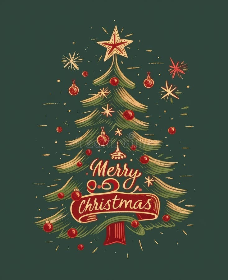 Christmas Card Design with Modern Tree Illustration, Glitter, and ...