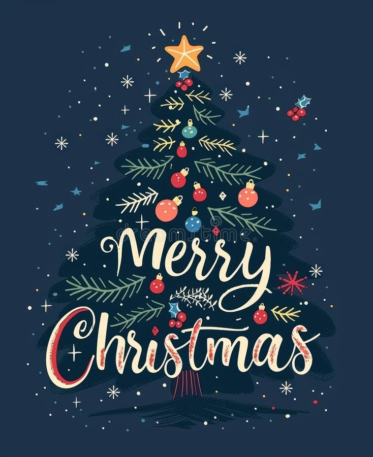 Christmas Card Design with Modern Tree Illustration, Glitter, and ...