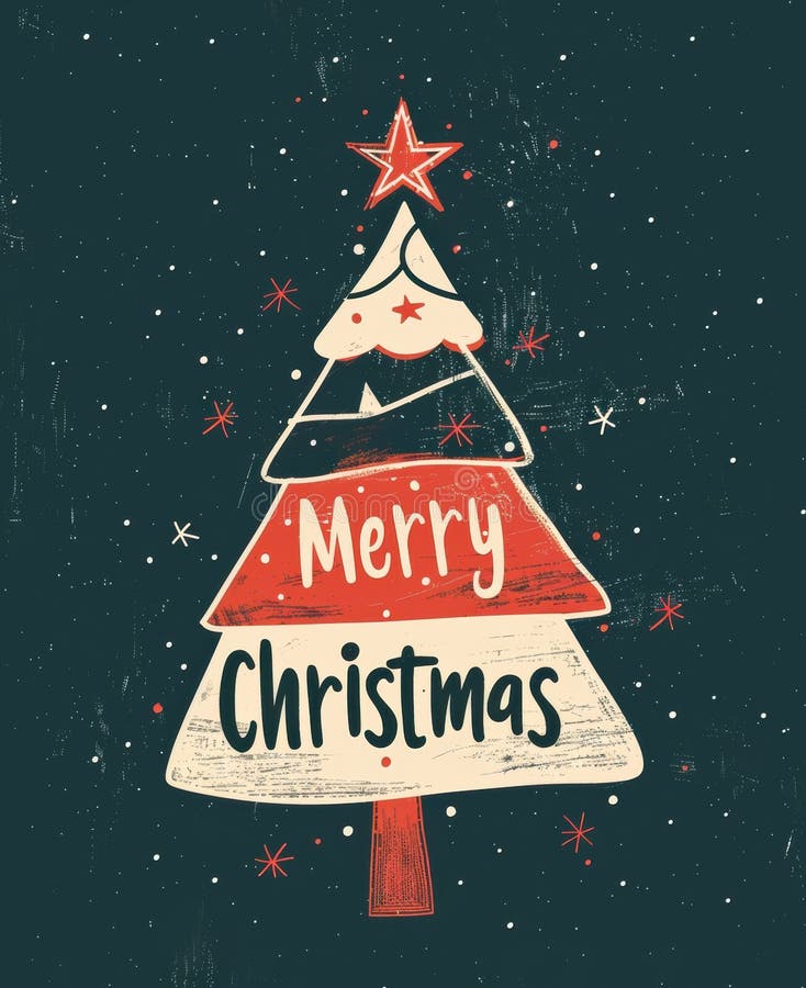 Christmas Card Design with Modern Tree Illustration, Glitter, and ...