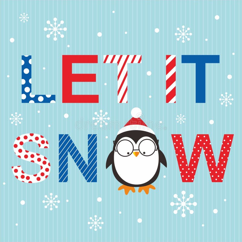 Christmas Card Design with Penguin and Let it Snow Text Stock Vector ...