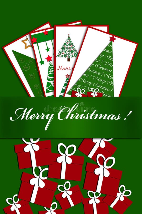 Christmas Card Design with Postcards and Gifts Stock Illustration ...