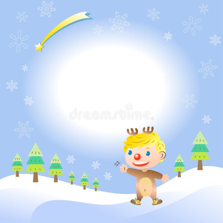 Christmas Card with Elk Boy Stock Vector - Illustration of snowflake ...