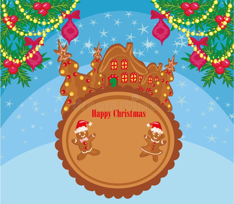 Christmas Card with a Ginger-bread and Funny Landscape Stock Vector ...