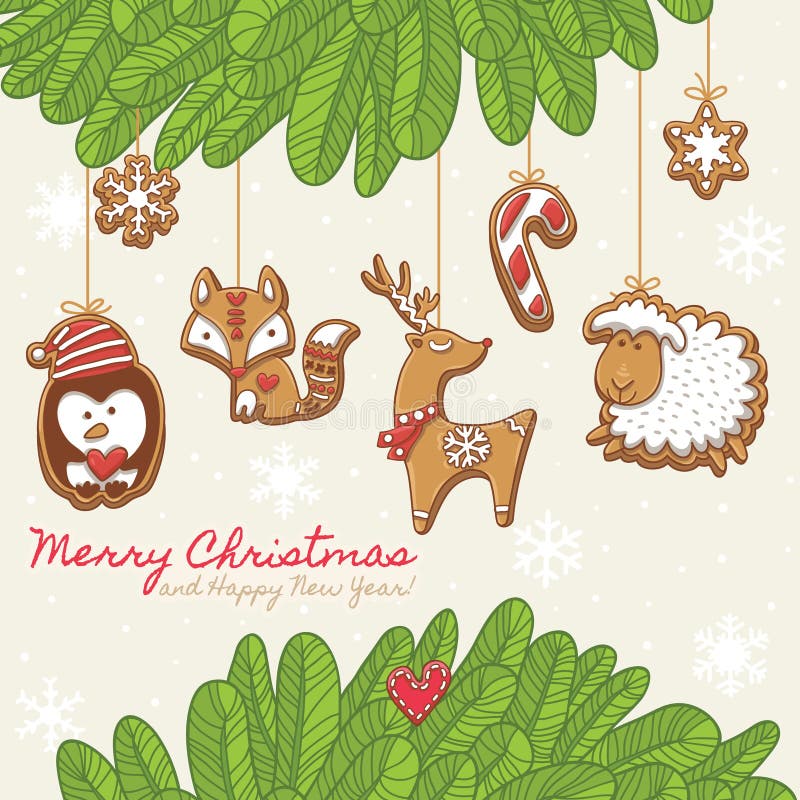 Christmas Card with Gingerbread Cookies. Vector Illustration Stock ...