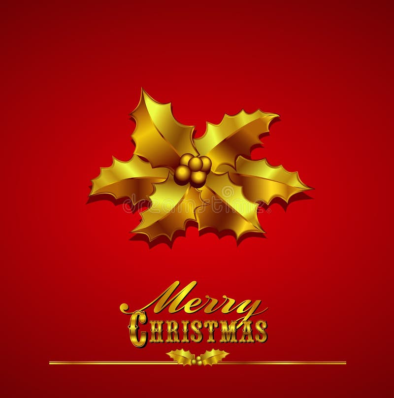 Christmas Card with Gold Holly on a Red Background Stock Vector ...