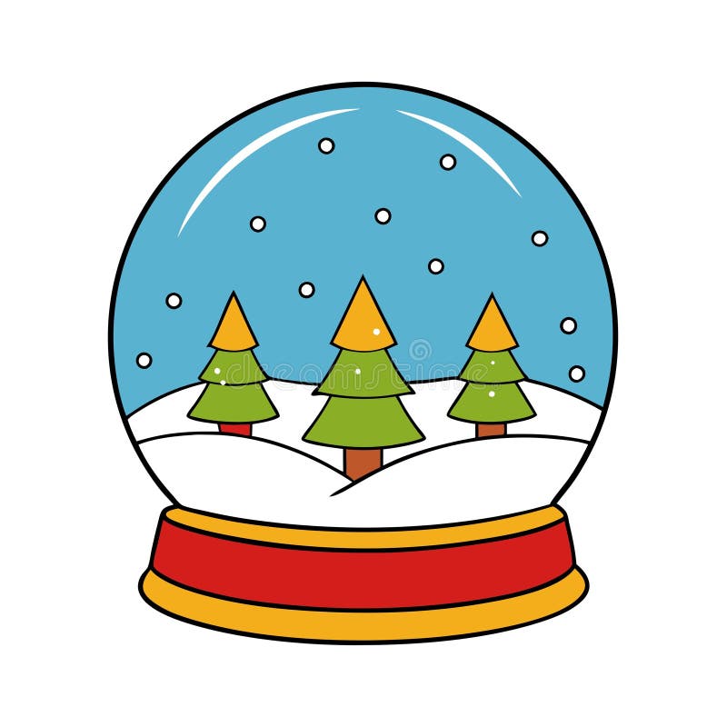 Christmas Card with Golden Snow Globe and Christmas Trees in the ...