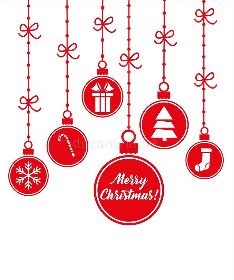 Christmas Card with Hanging Decorations, Vector Illustration Stock ...