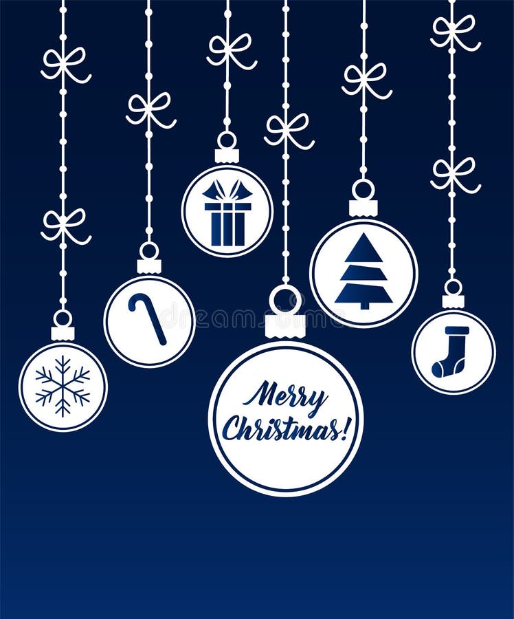 Christmas Card with Hanging Decorations, Vector Illustration Stock ...