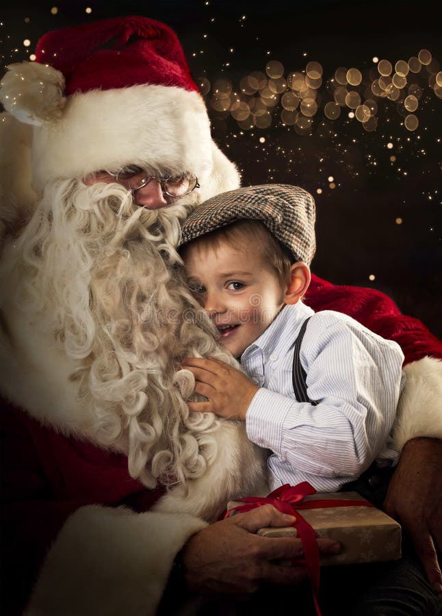 Christmas Card - Little Boy and Father Christmas Stock Photo - Image of ...