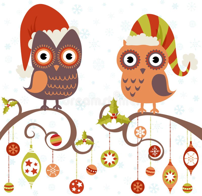 Christmas Card of Owls in Hats Stock Vector - Illustration of ...