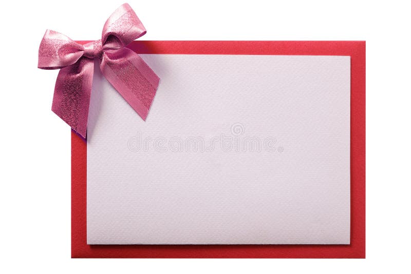 Christmas Card Pink Ribbon Bow Red Envelope Border Isolated Stock Photo ...