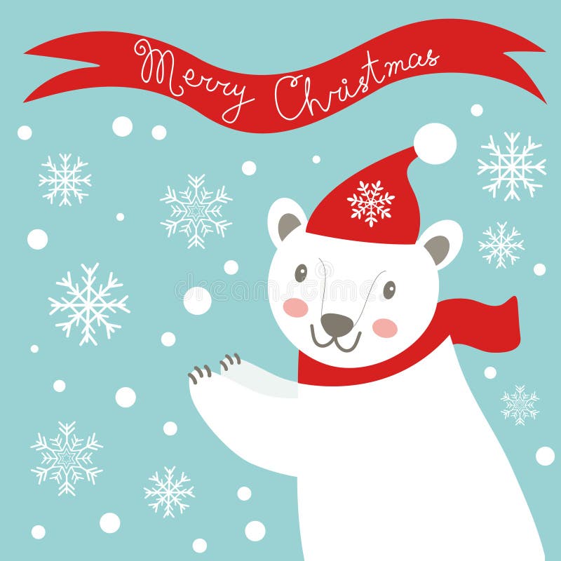 Christmas Card With Polar Bear Stock Vector Illustration Of Funny