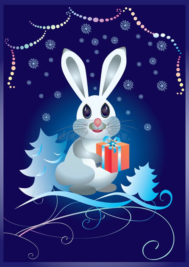 Christmas card with rabbit stock vector. Illustration of curl - 16811264