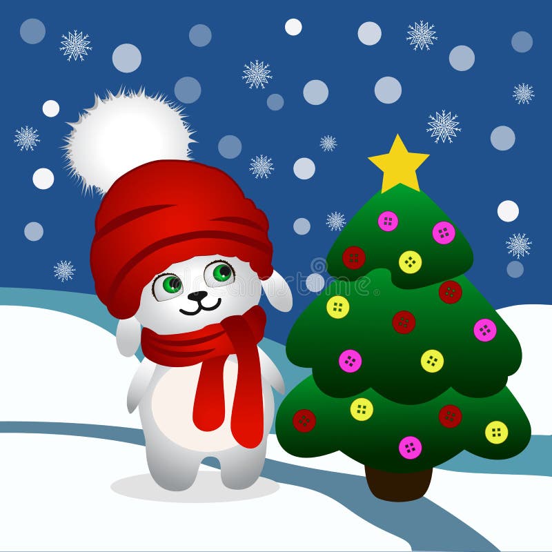 Christmas Card with Rabbit and Tree Stock Vector - Illustration of ...