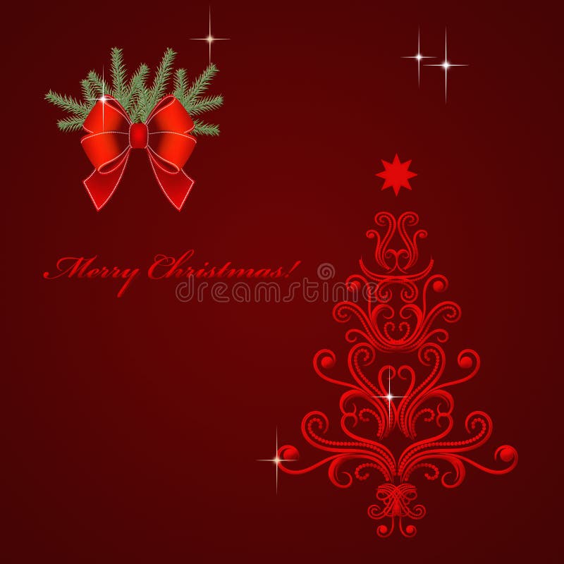 Christmas Card with Red Christmas Tree Stock Illustration ...