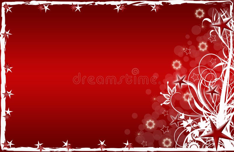 Christmas Card Red Stars and Flowers Stock Illustration - Illustration ...