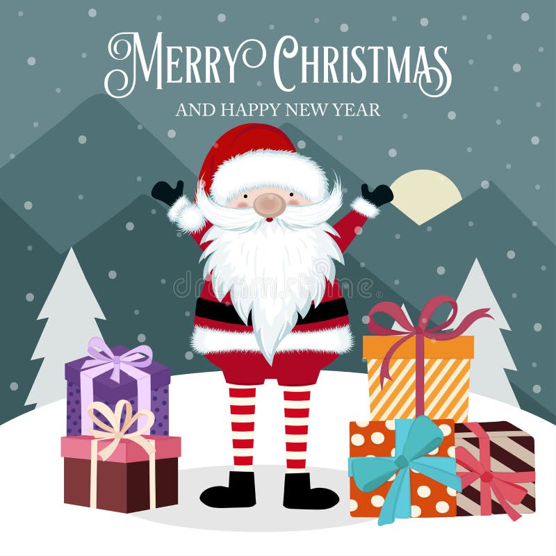 Christmas Card with Santa and Gift Box Stock Vector - Illustration of ...