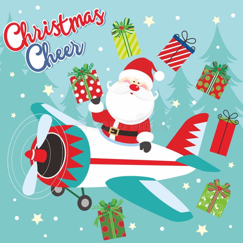Christmas Card with Santa on the Plane Stock Illustration ...