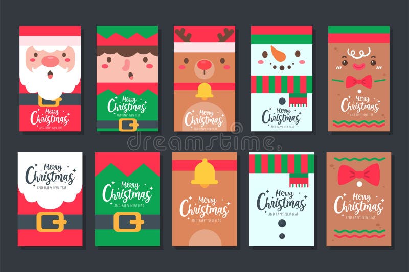 Christmas Card. Santa Set Christmas Greeting Card Template Stock Vector ...
