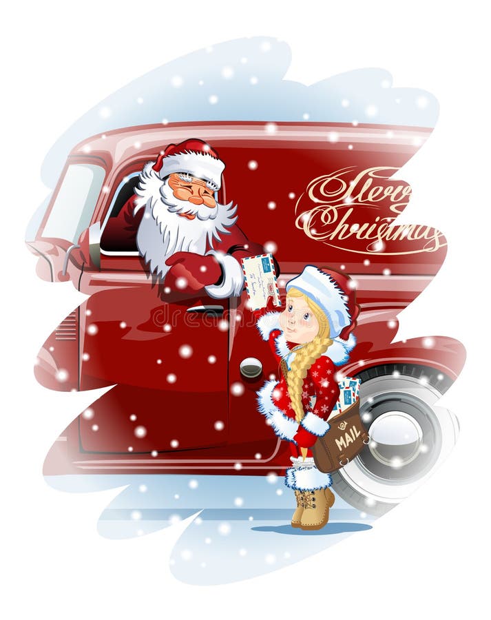 Christmas Card with Santa and Snow Maiden-Postman Stock Vector ...