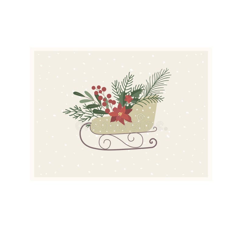 Christmas Card with Sledge and Winter Florals. Stock Illustration ...