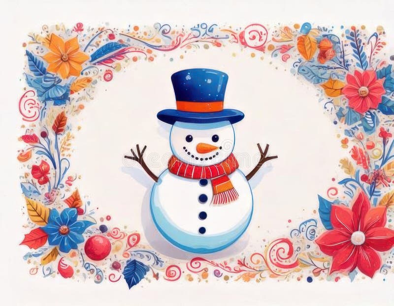 Christmas Card with Snowman and Swirl Frame at 14-11-2024 Stock ...