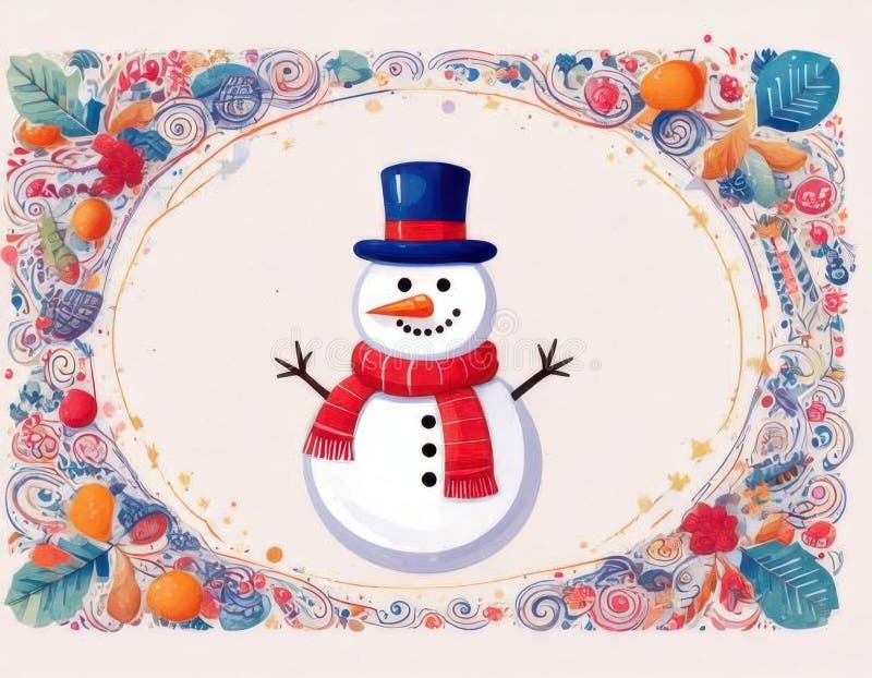 Christmas Card with Snowman and Swirl Frame at 14-11-2024 Stock ...