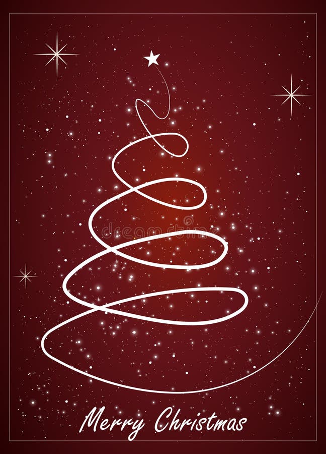 Christmas Eve Card, Red Color Christmas Card with White Tree, Vector ...