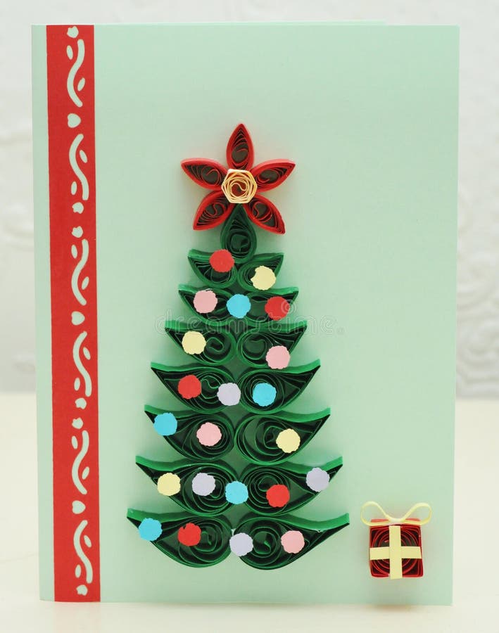 Quilling Mistletoe and Christmas Bells Card Stock Image - Image of ...