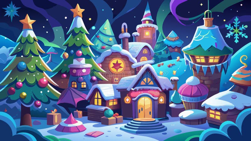 Christmas Card with Christmas Tree. Snow. Magical Village. Generative ...