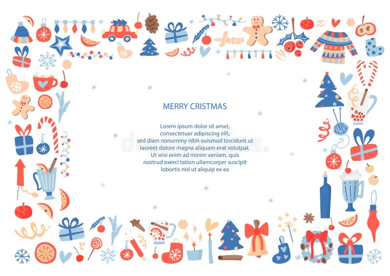 Christmas Card Vector Template. Rectangular Horizontal Frame with Hand ...