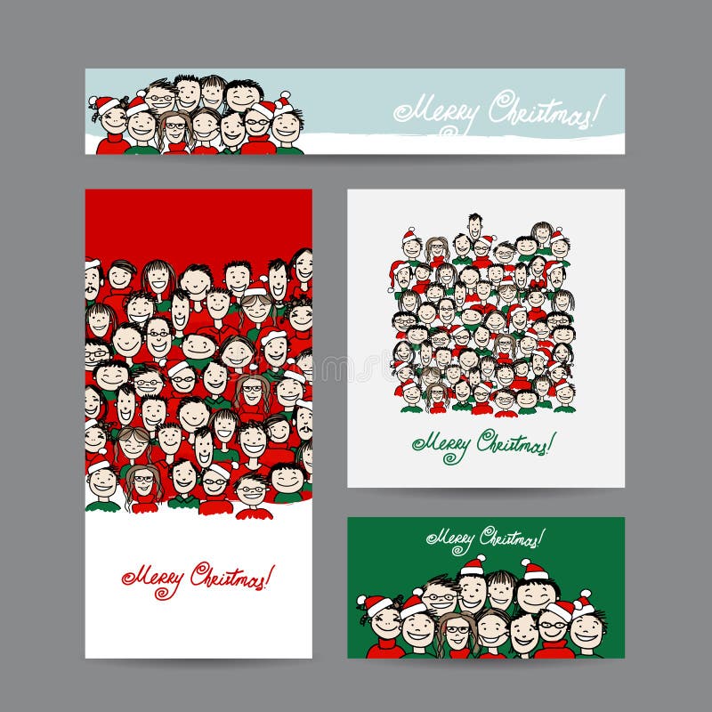 Christmas Cards with People Crowd for Your Design Stock Vector ...