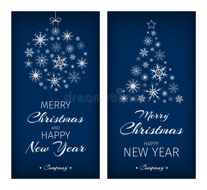 Christmas Cards with Tree and Ball Composed from Snowflakes. Stock ...