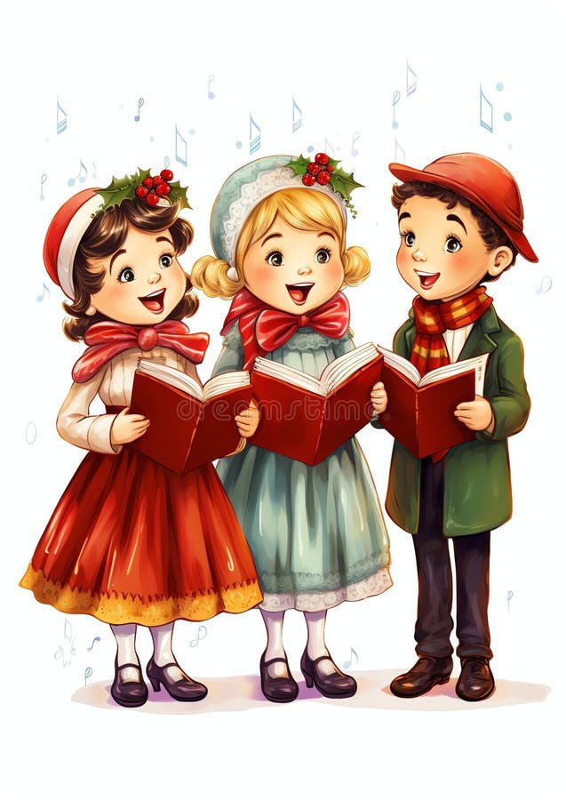 Christmas Carolers Watercolor Winter Border Stock Illustration ...