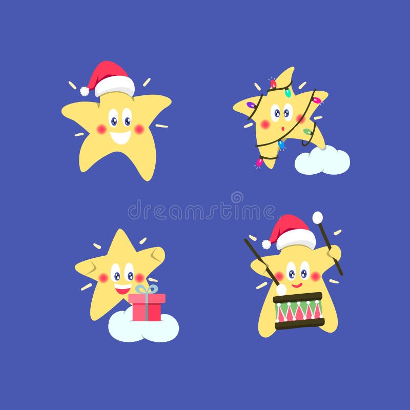 Christmas Cartoon Star and a Gift on the Cloud. Vector Illustration ...