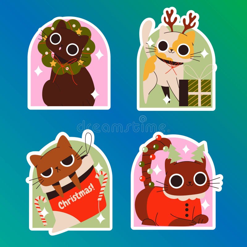 Christmas Cats Sticker Set Vector Design Illustration Stock Vector ...