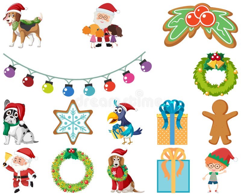 Christmas Characters and Elements Set Stock Vector - Illustration of ...